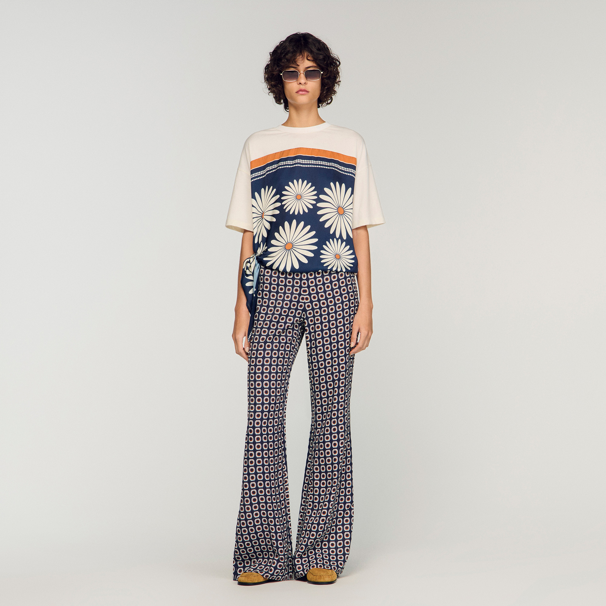 SANDRO Floral Print Flowy Trousers